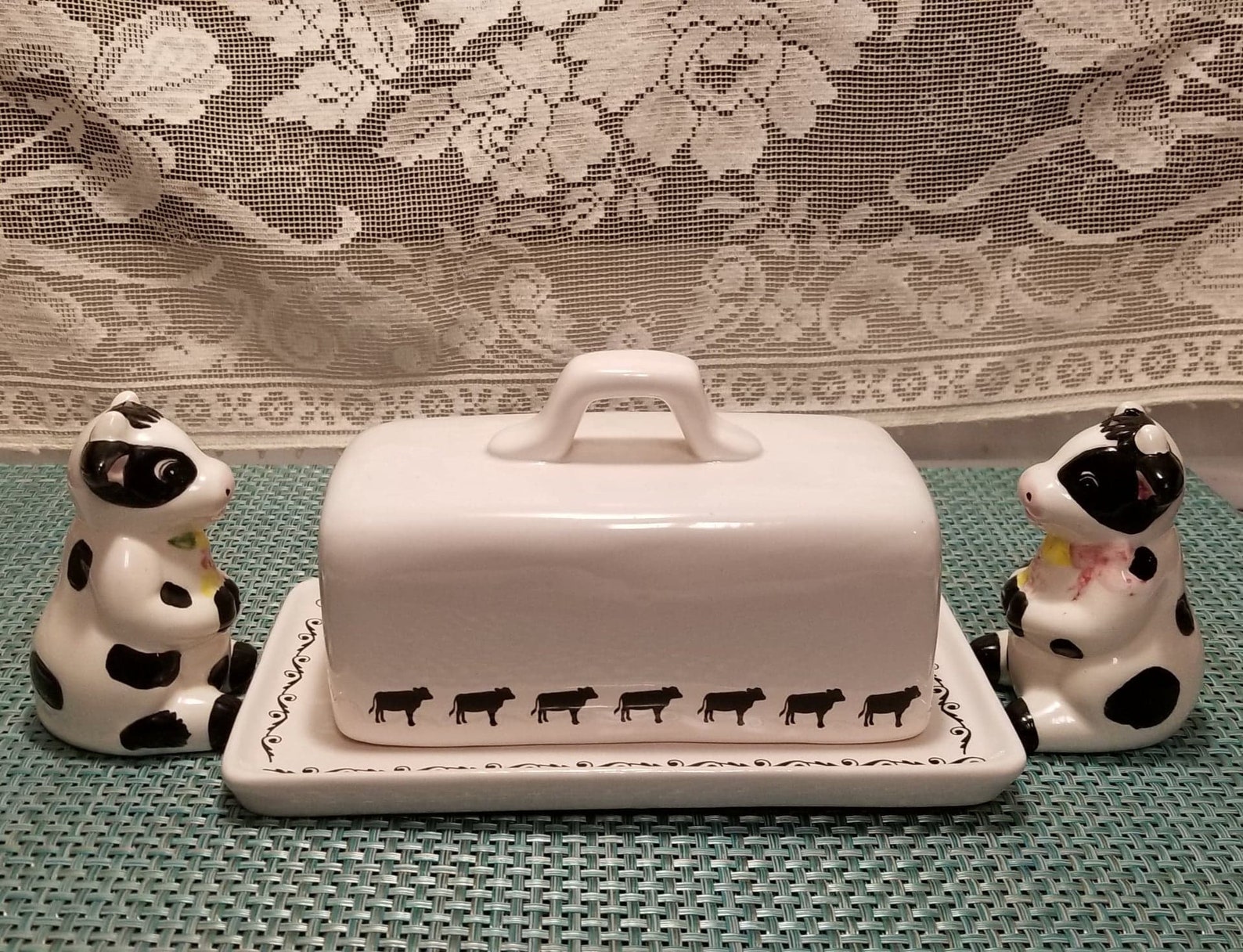 White Ceramic Farmhouse Butter Dish & Cow Shaped Salt and | Etsy