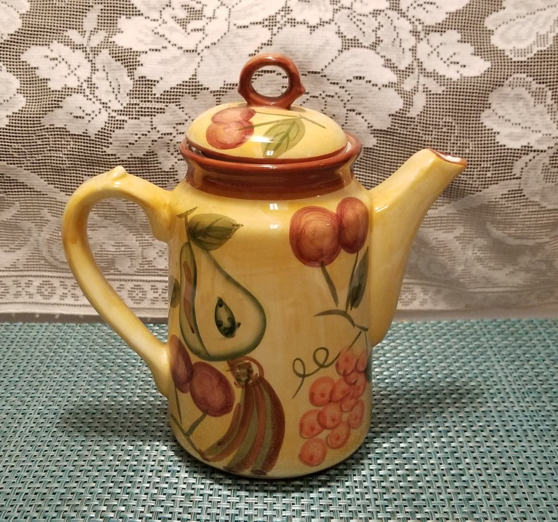 Ceramic Mustard Coffee Pot With Fruit Motif | Etsy