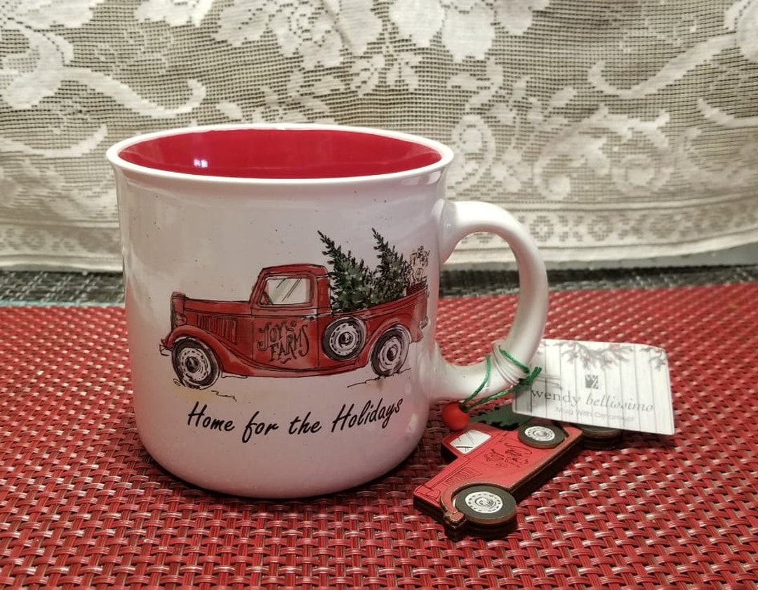 Ceramic Christmas Mug Home for the Holidays With Truck, Christmas Trees ...