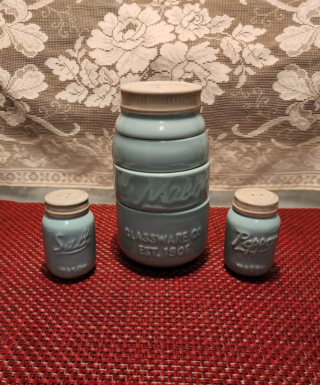 Ceramic Mason Jar Measuring Cups and Matching Salt and Pepper Shaker ...