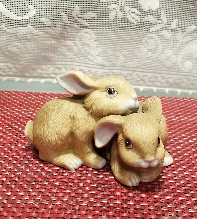 Vintage Pair of HOMCO Brown Bunny Rabbit Figurines | Etsy