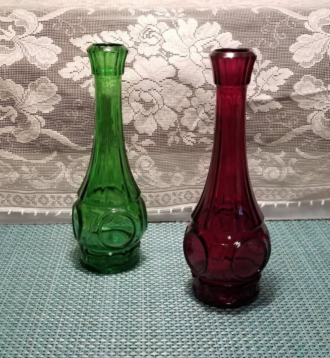 Vintage Wheaton Bullseye Ruby Red and Green Bud Vases - Etsy