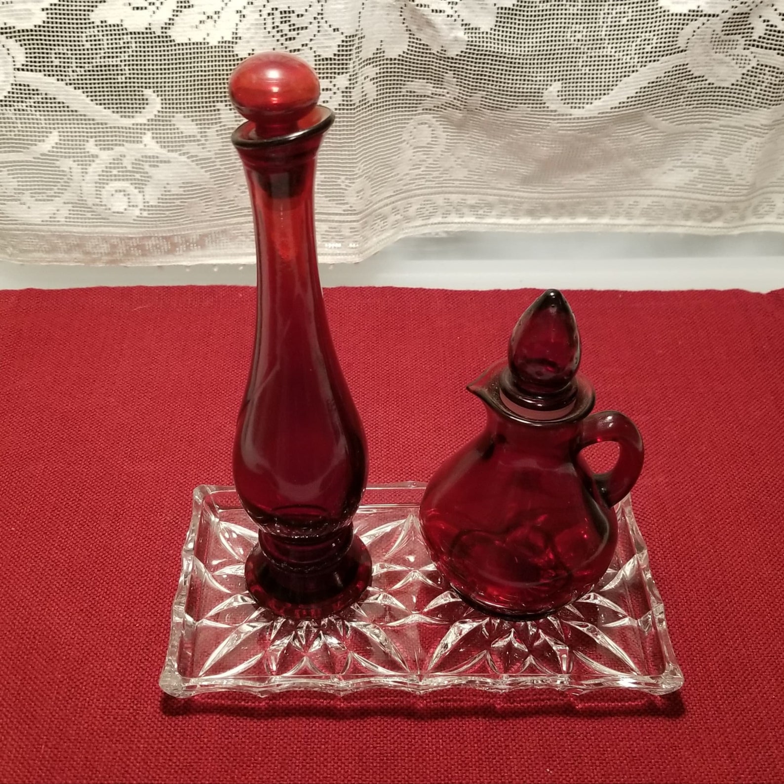 Vintage Avon Ruby Red Perfume Decanters / Stoppers / and Tray - Etsy