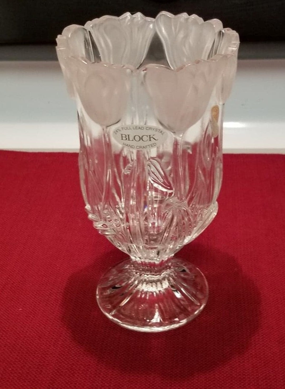 Block Lead Crystal Vase - Tulip Motif Hurricane - Etsy