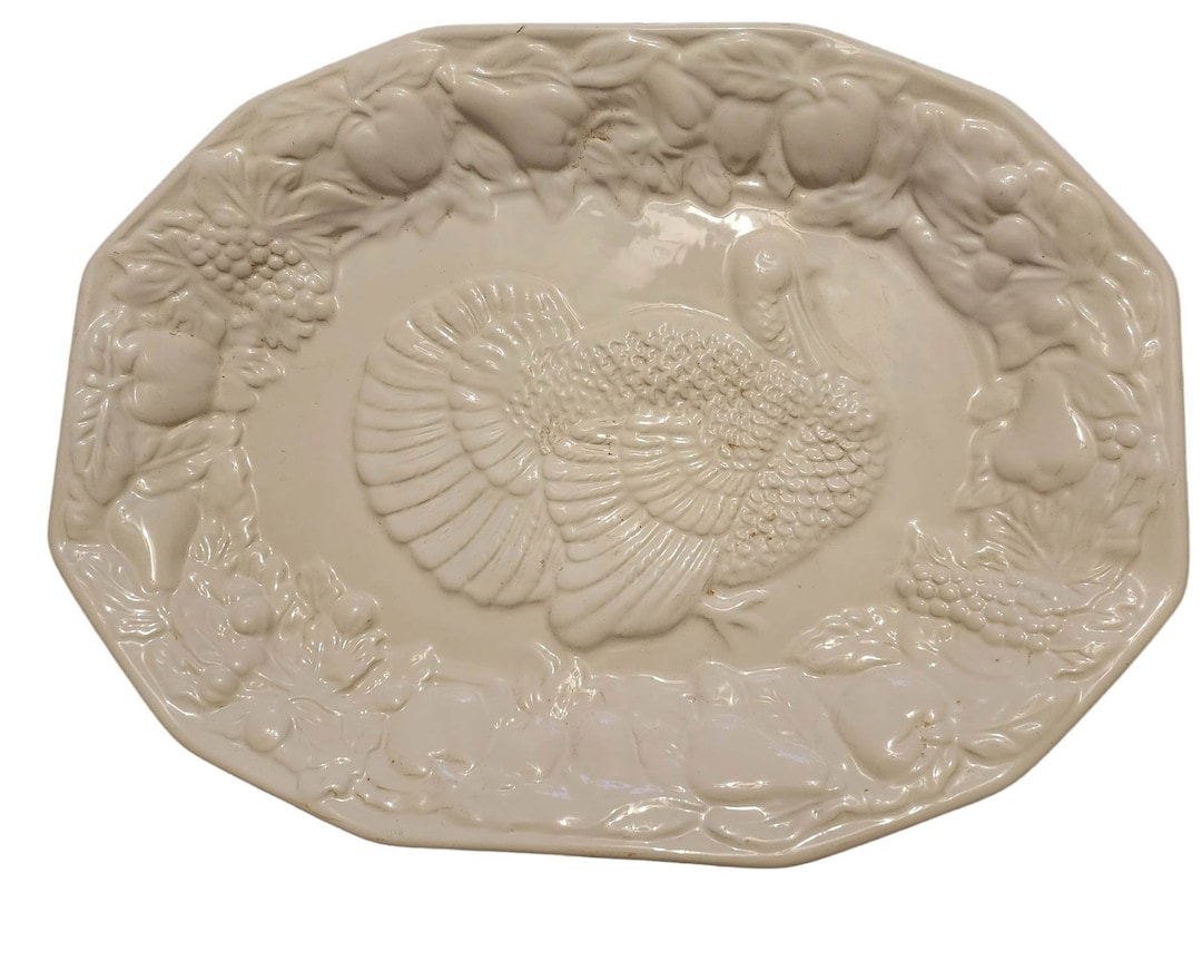 Large White Ceramic Turkey Platter - Etsy