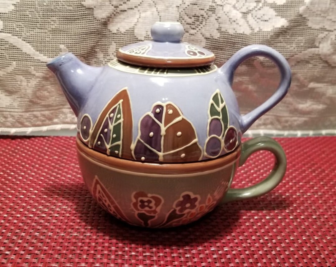 Vintage Tea for One Teapot and Cup - Autumn Flowers by Block Basics - Etsy