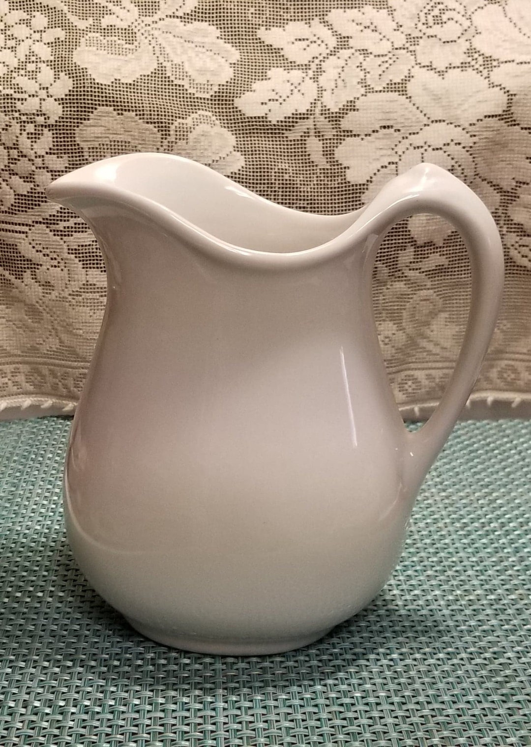 Vintage White Ceramic Pitcher - Etsy