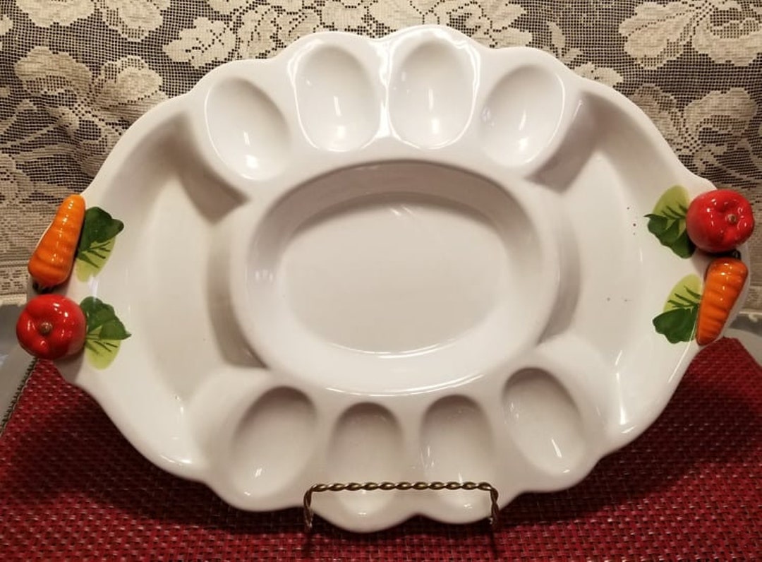Vintage Pottery Deviled Egg Platter - Made in Italy / Deviled Egg ...