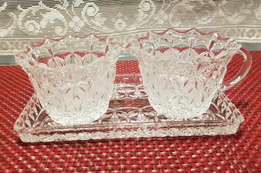 Vintage Fancy Crystal Clear Glass Creamer and Sugar Bowl With - Etsy
