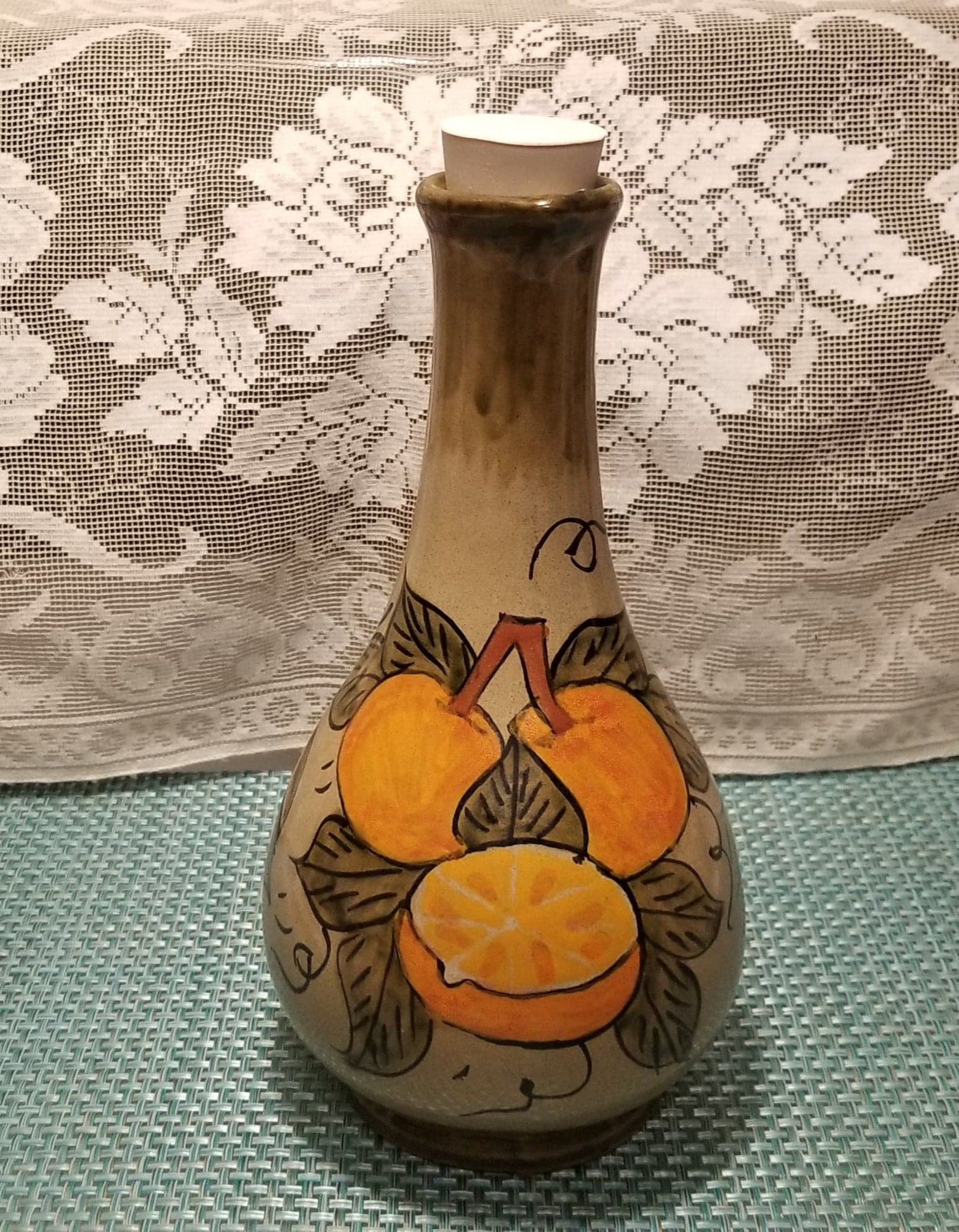 Vintage Large Ceramic Cruet Olive and Oranges and Leaves - Etsy