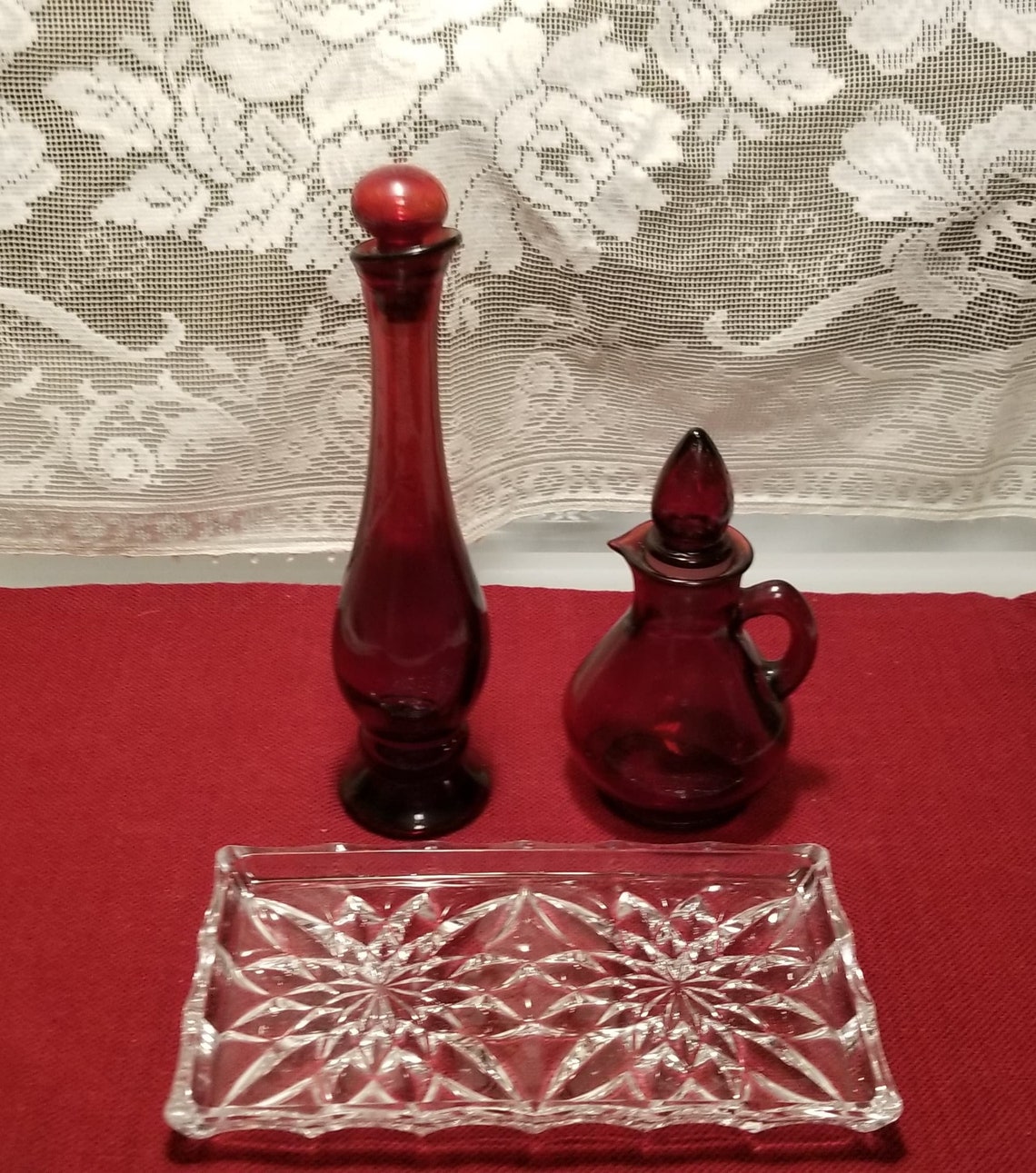 Vintage Avon Ruby Red Perfume Decanters / Stoppers / and Tray - Etsy