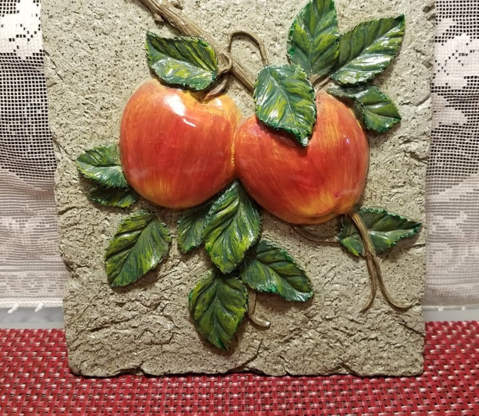 Textured in Relief Ceramic Tile Apples / Wall Plaque - Etsy
