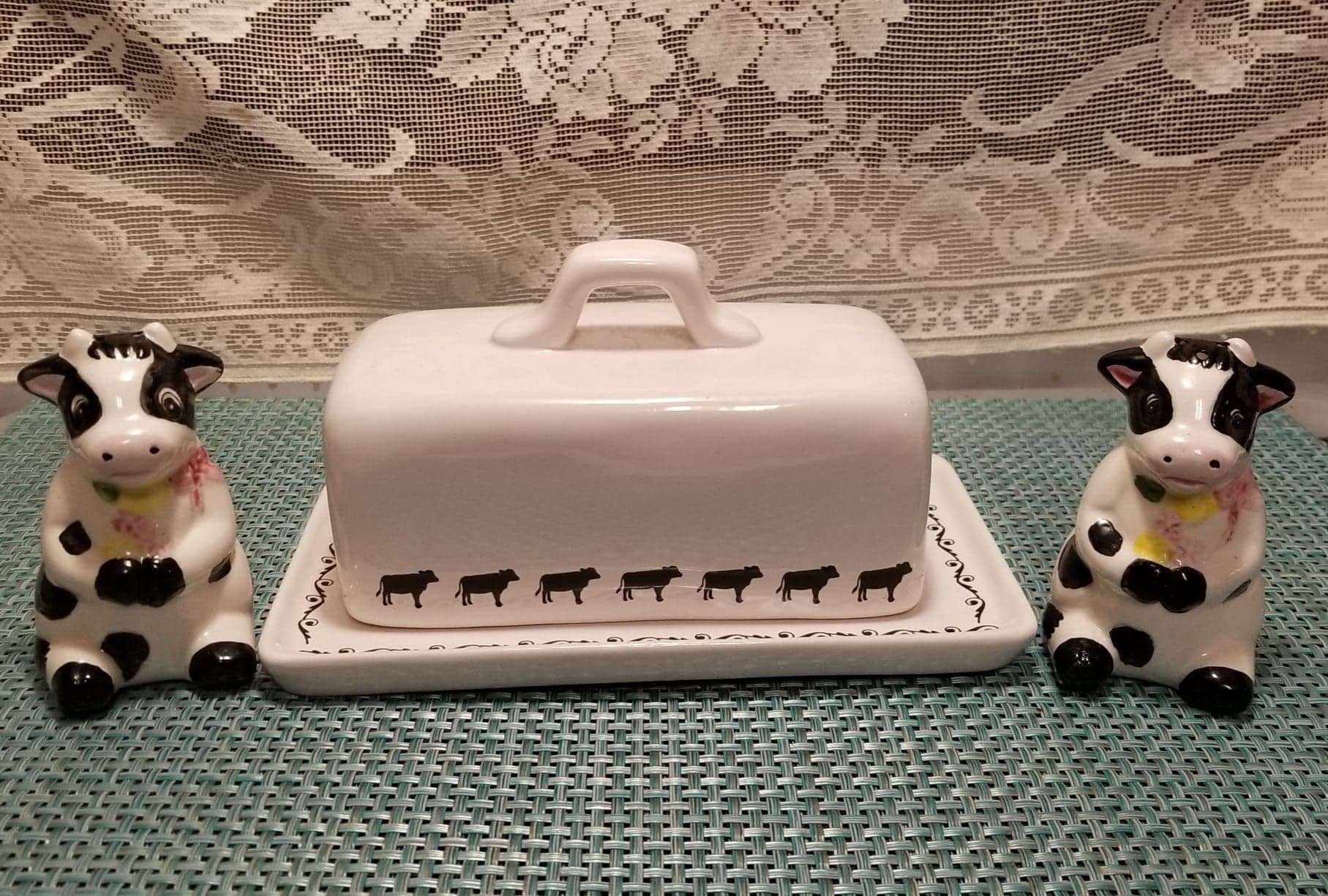 White Ceramic Farmhouse Butter Dish & Cow Shaped Salt and | Etsy