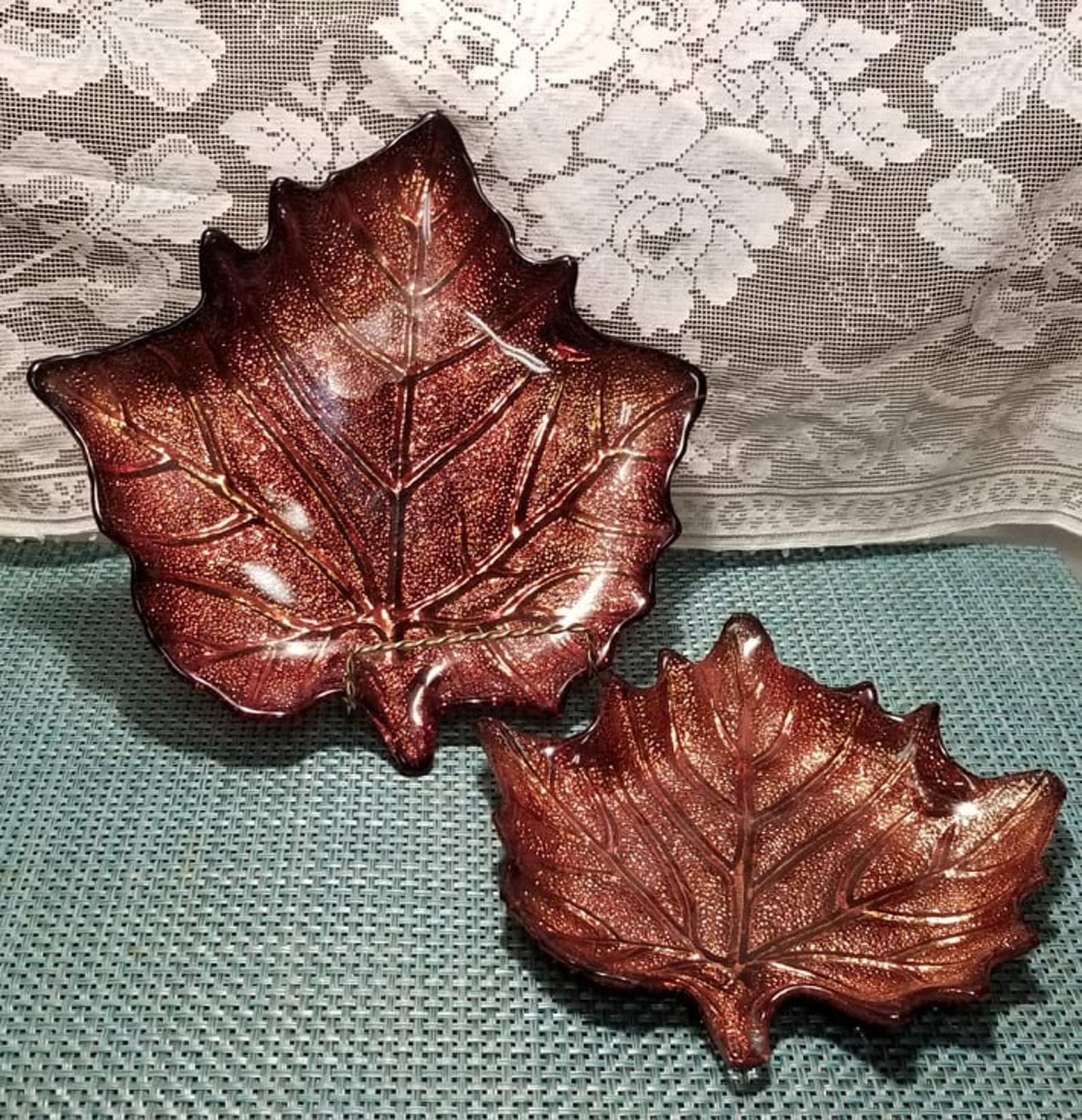 AKCAM Maple Leaf Shaped Dishes Two Glass Leaf Shaped Plates - Etsy UK