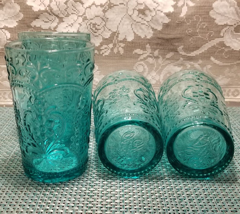 Turquoise Glass Iced Tea Tumblers Four - Etsy