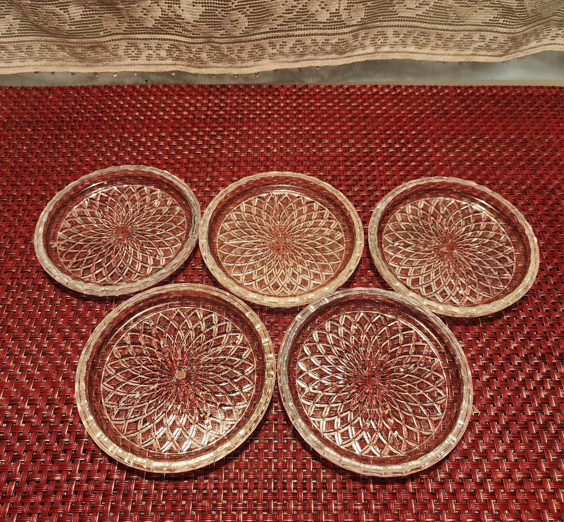 Vintage Clear Glass Coasters 5 - Etsy