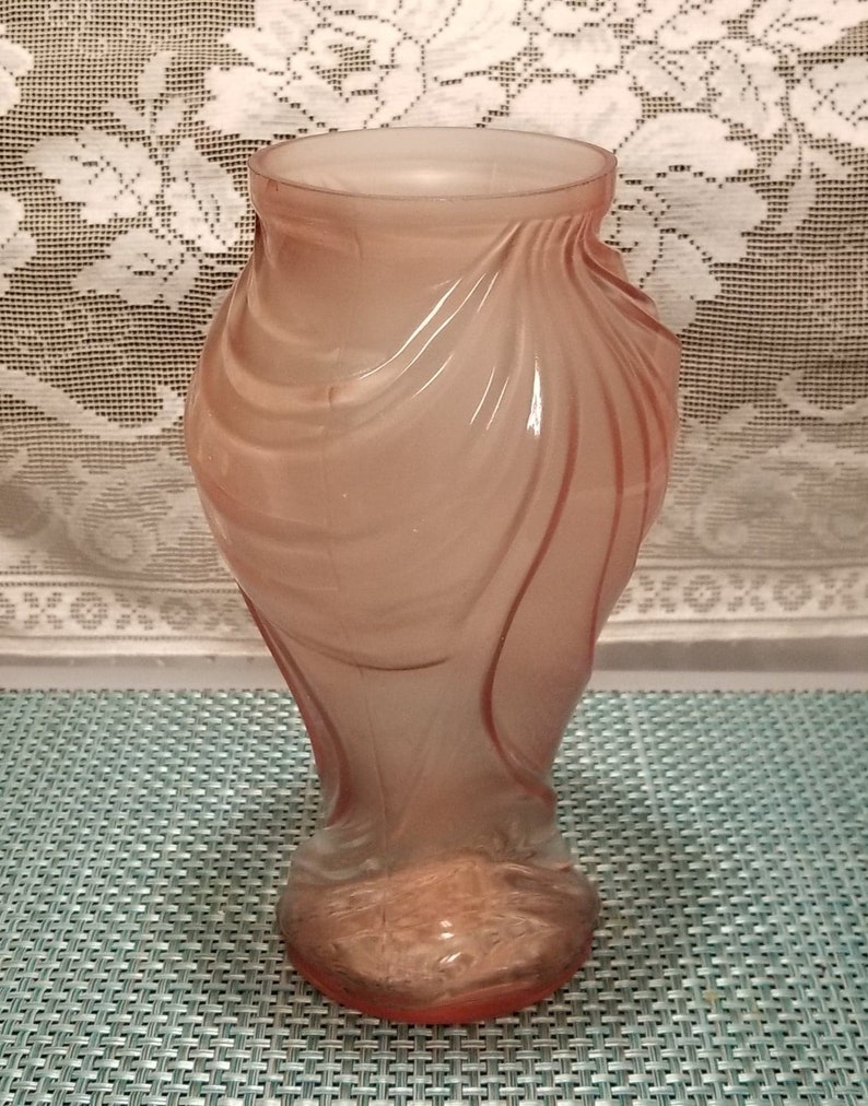 Frosted Pink Shell Victorian Vase Teleflora Glass | Etsy