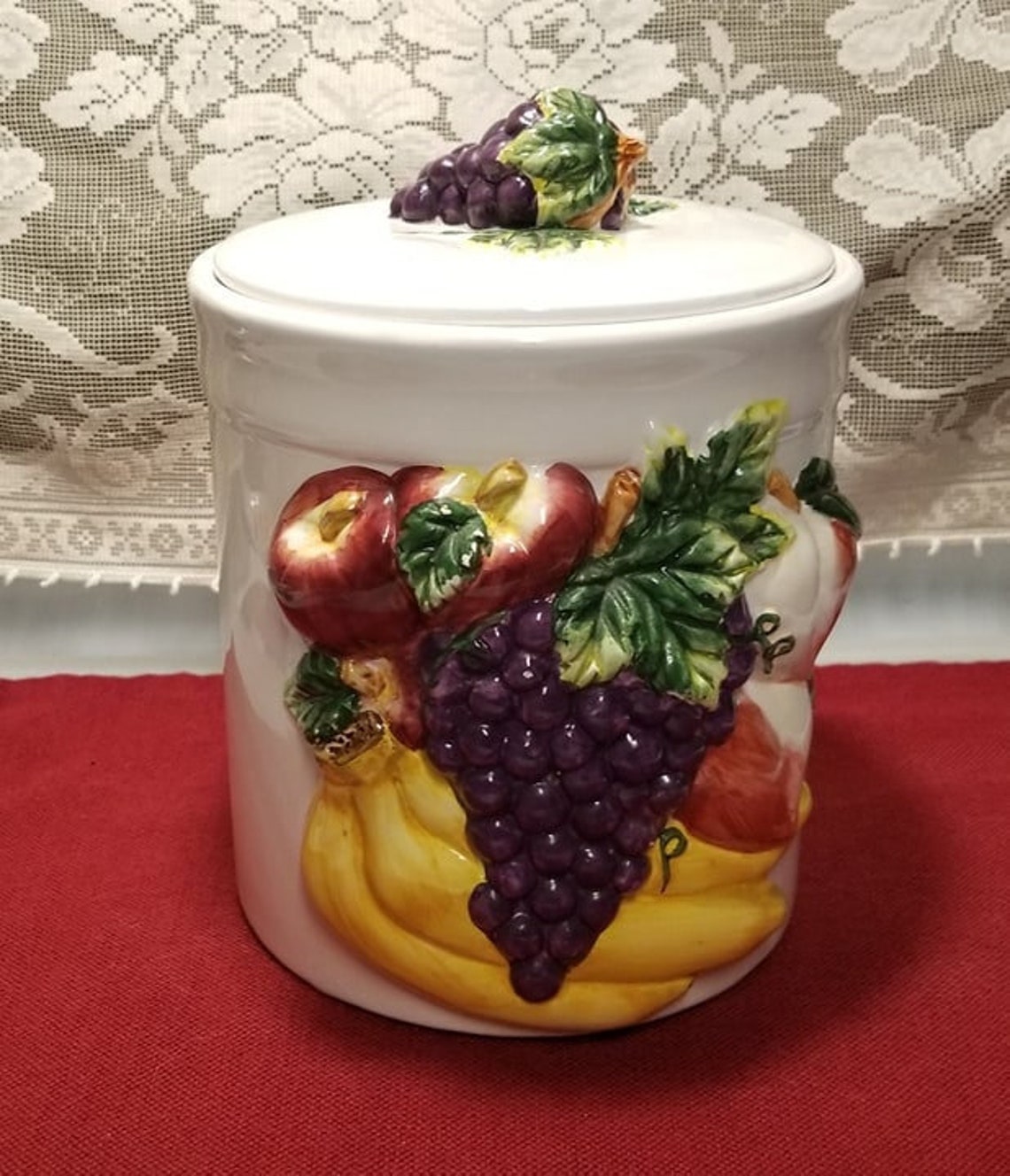 Vintage Ceramic Embossed Canister by KMC / Fruit Embossed - Etsy