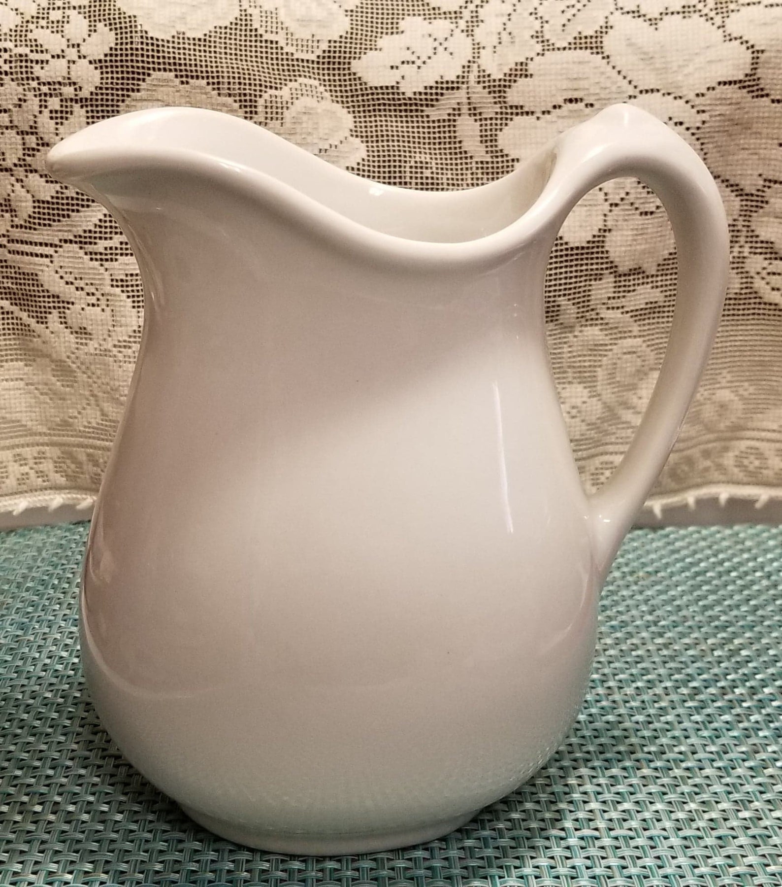 Vintage White Ceramic Pitcher - Etsy