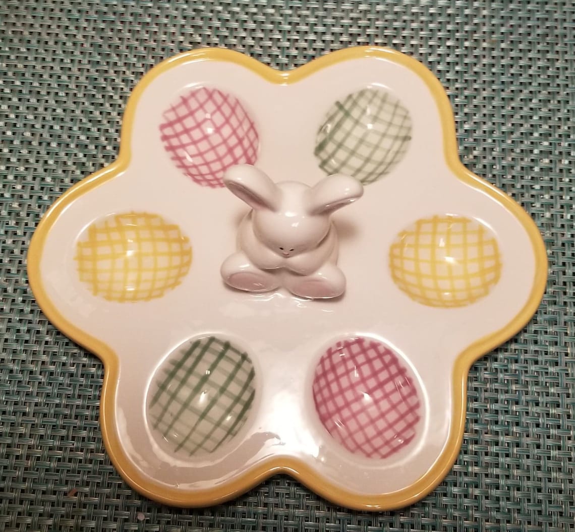 Ceramic Easter Bunny Deviled Egg Tray / Deviled Egg Platter | Etsy