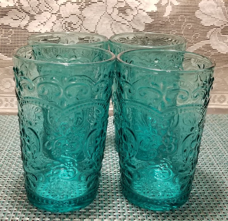 Turquoise Glass Iced Tea Tumblers Four - Etsy