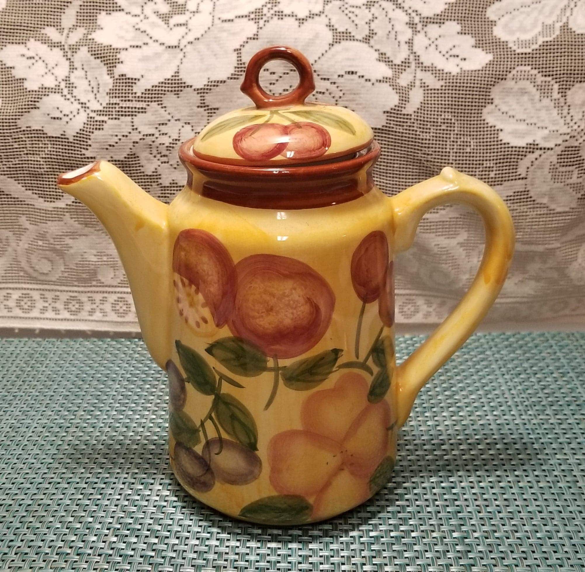 Ceramic Mustard Coffee Pot With Fruit Motif | Etsy