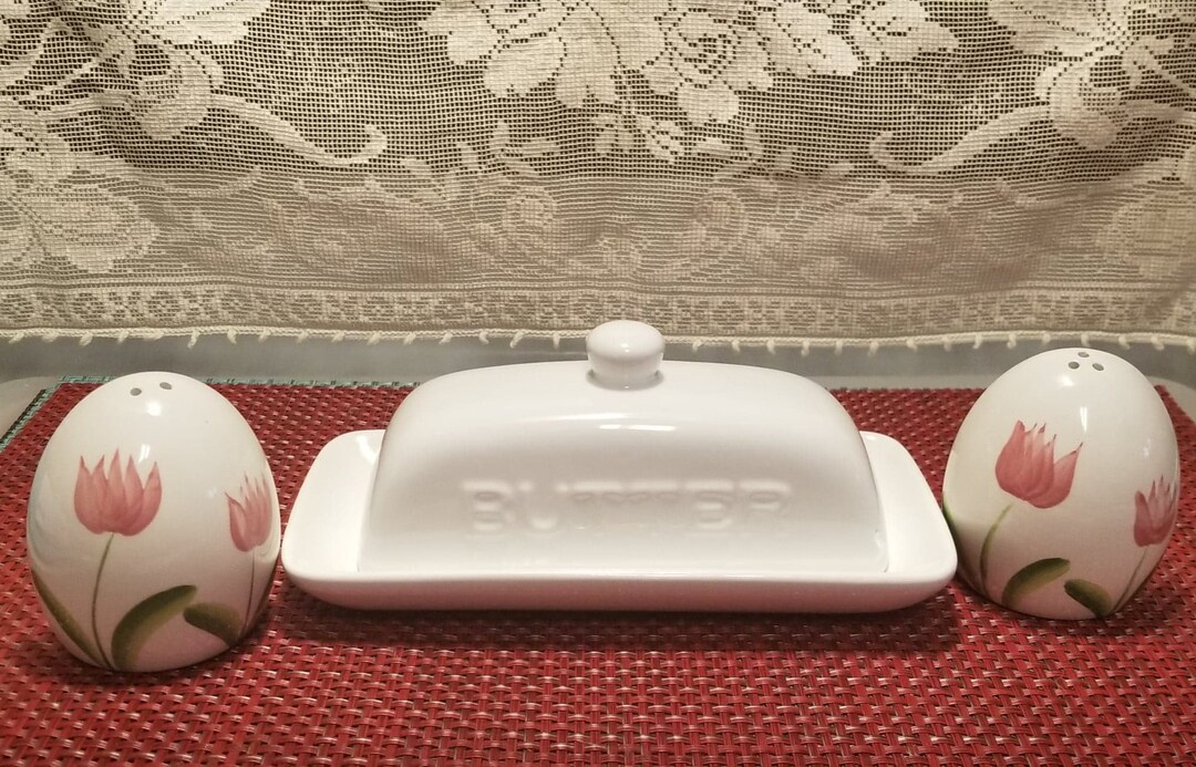 Easter White Embossed Butter Dish (word Butter) and Egg-shaped Tulip ...