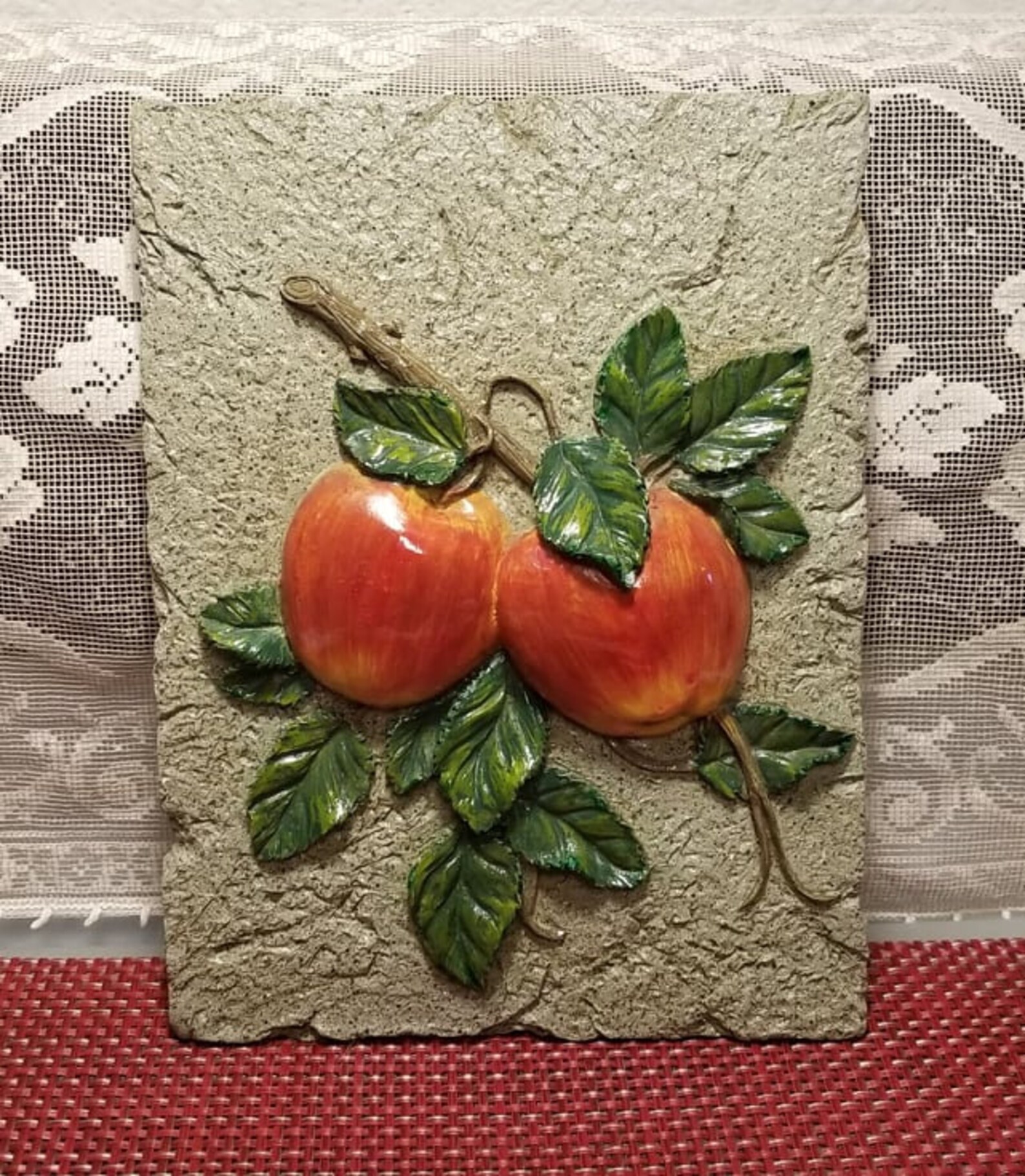 Textured in Relief Ceramic Tile Apples / Wall Plaque - Etsy