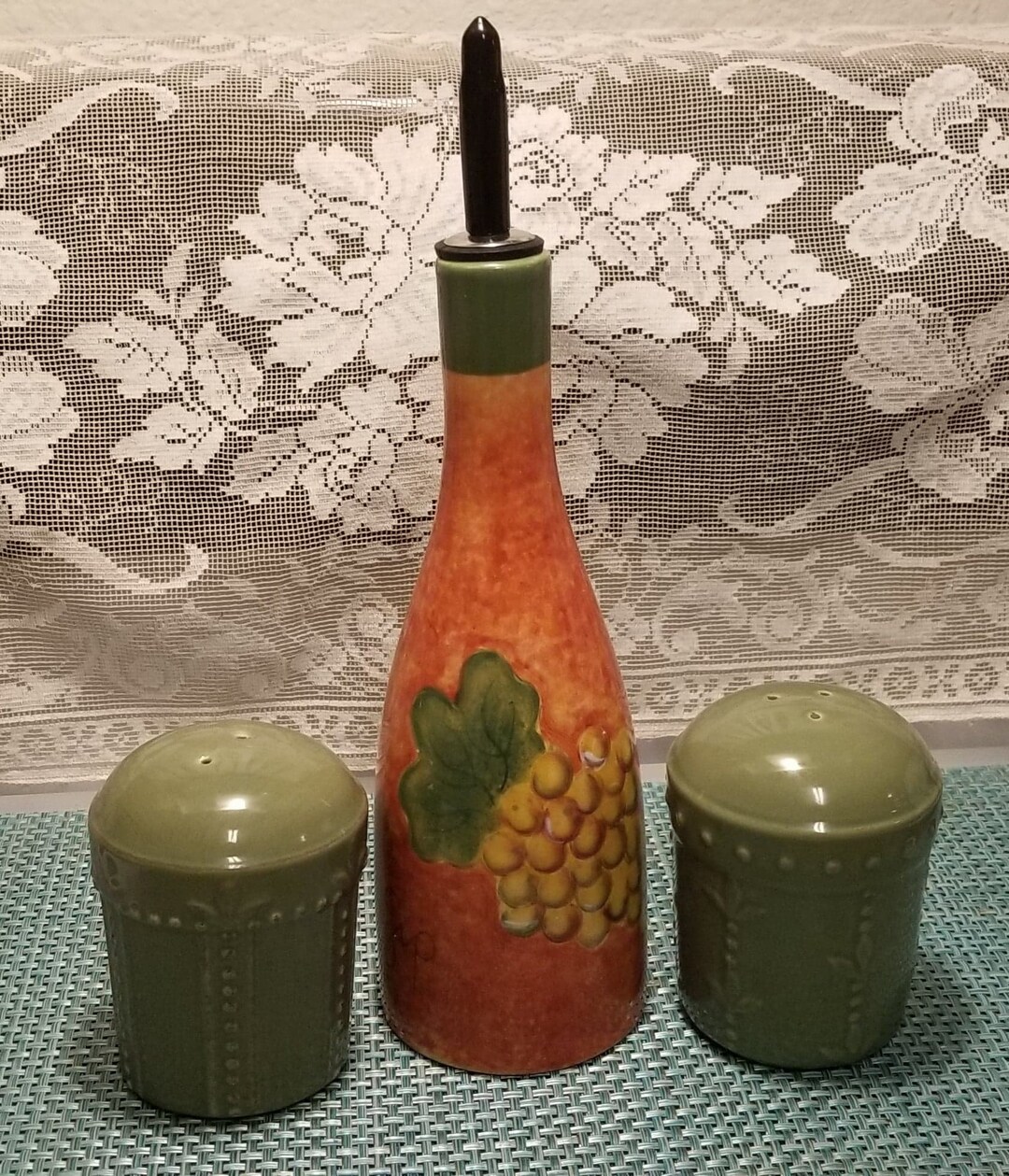 Ceramic Cruet With Drizzle Spout and Ceramic Green Salt and - Etsy