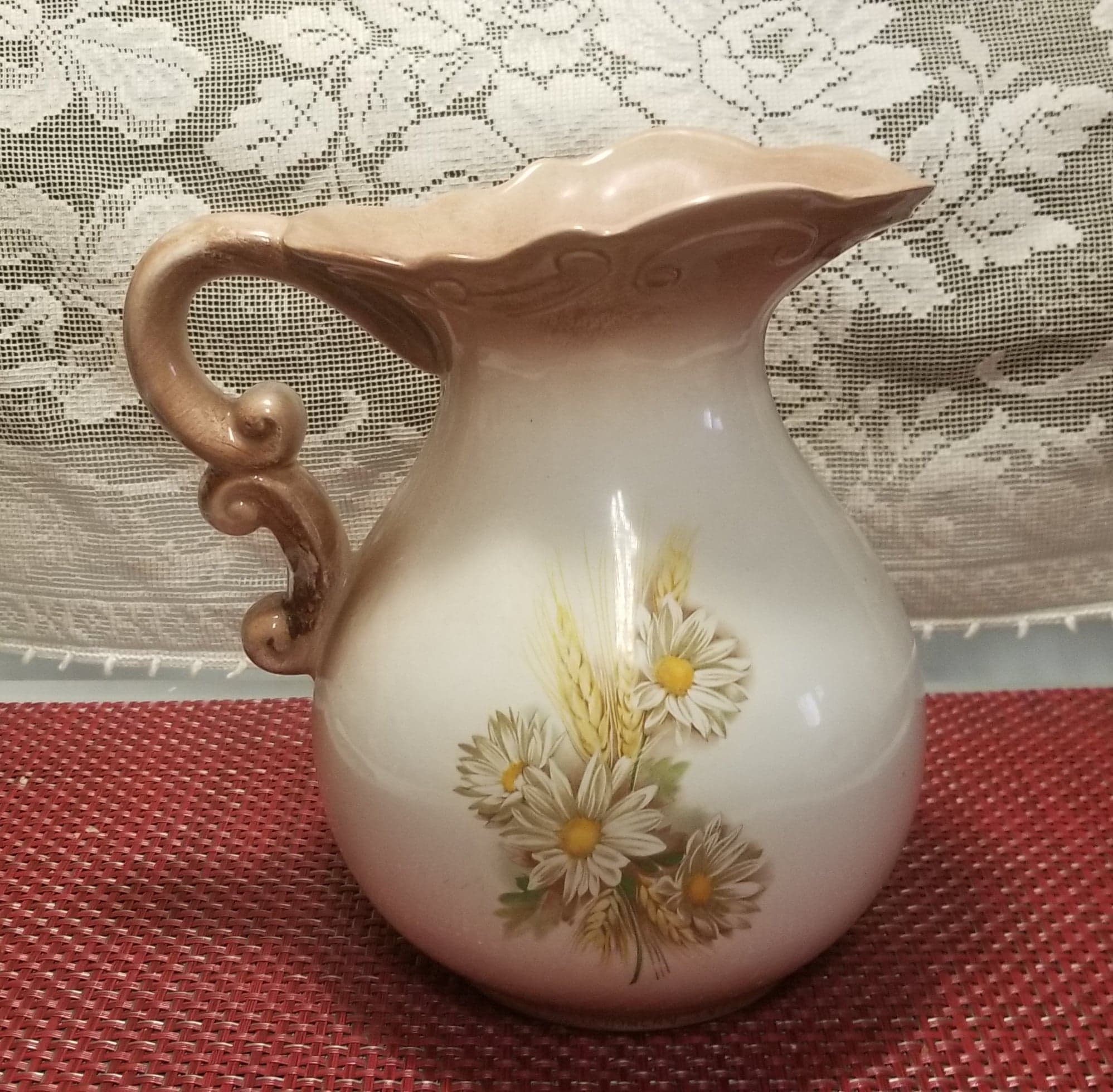 Vintage Ceramic Pitcher With Sunflower and Wheat Design - Etsy