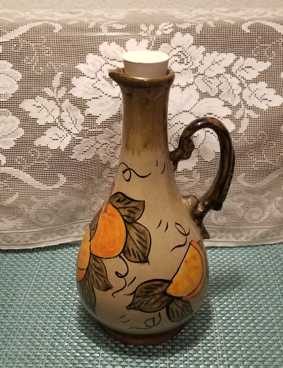 Vintage Large Ceramic Cruet Olive and Oranges and Leaves - Etsy