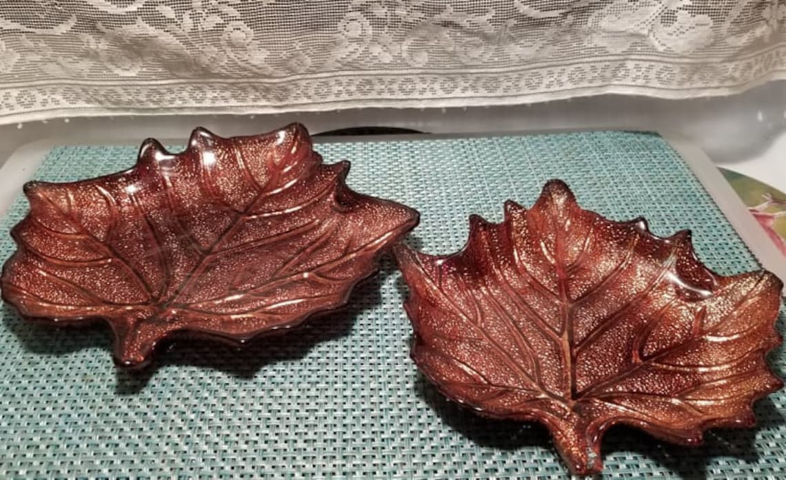 AKCAM Maple Leaf Shaped Dishes Two Glass Leaf Shaped Plates | Etsy