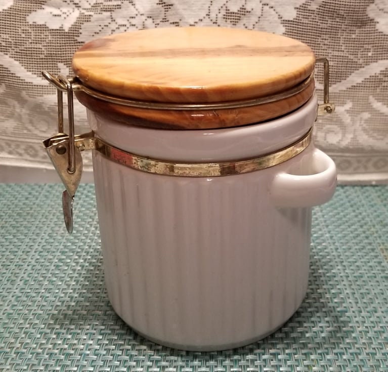 Vintage White Ceramic Kitchen Canister with Wood Metal locking | Etsy