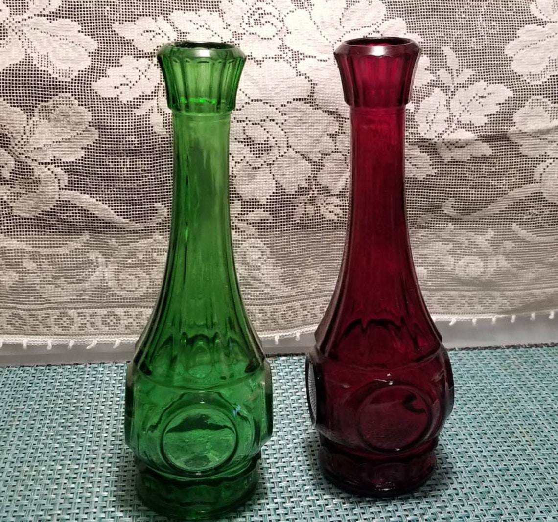 Vintage Wheaton Bullseye Ruby Red and Green Bud Vases - Etsy