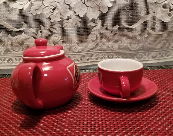Red Teacup And Teapot