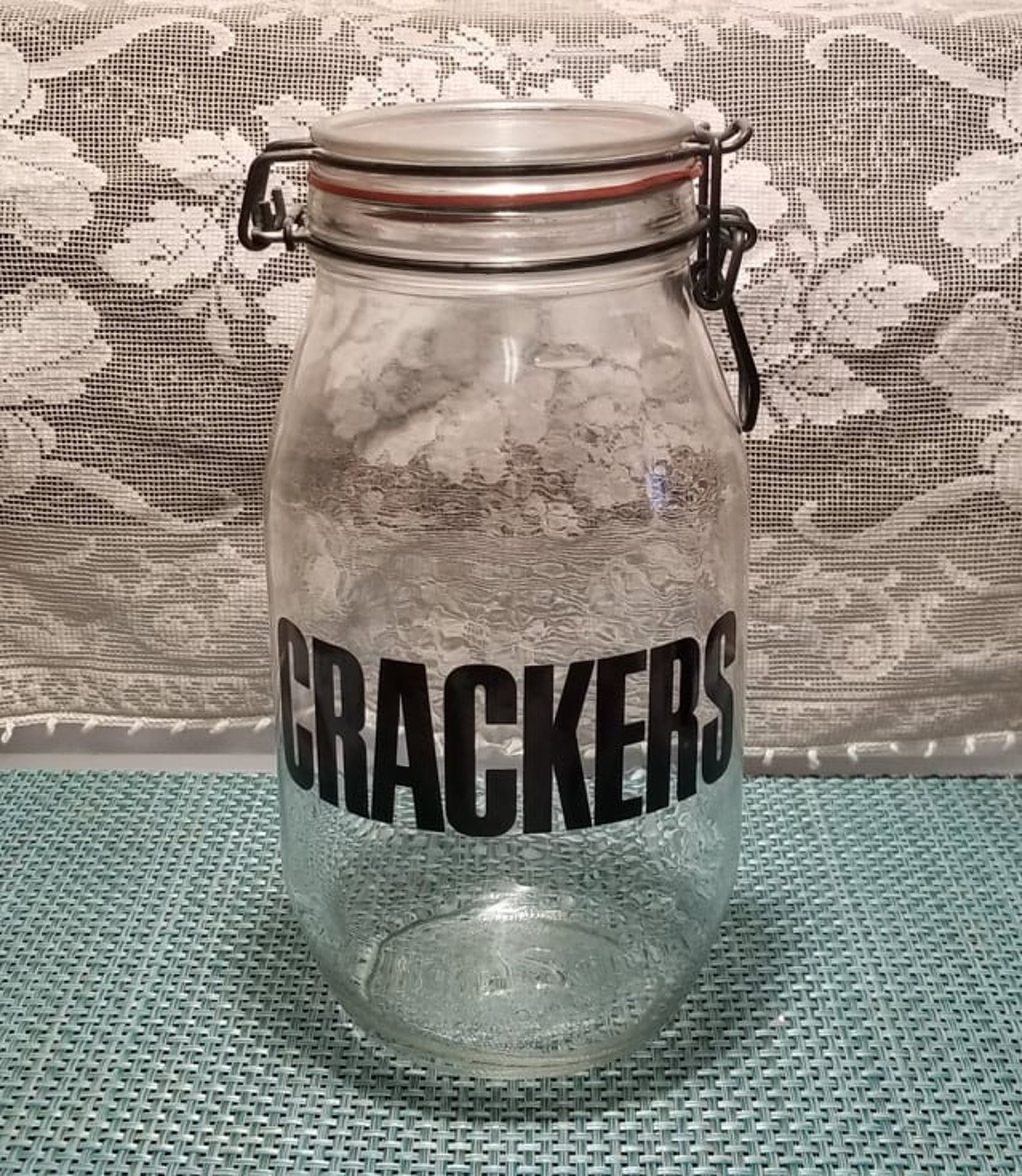Glass Crackers Jar / Canister With Wire Clasp Metal Lid 2L / - Etsy