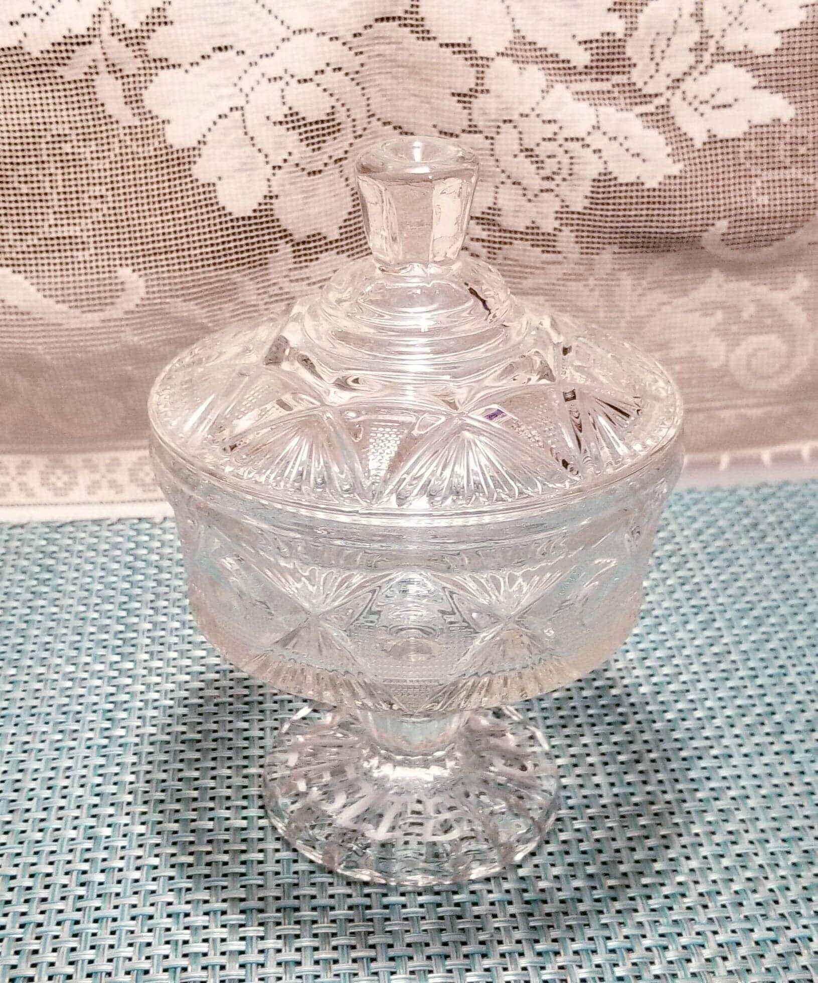 Retro Clear Glass Covered Compote Candy Bowl on Pedestal | Etsy