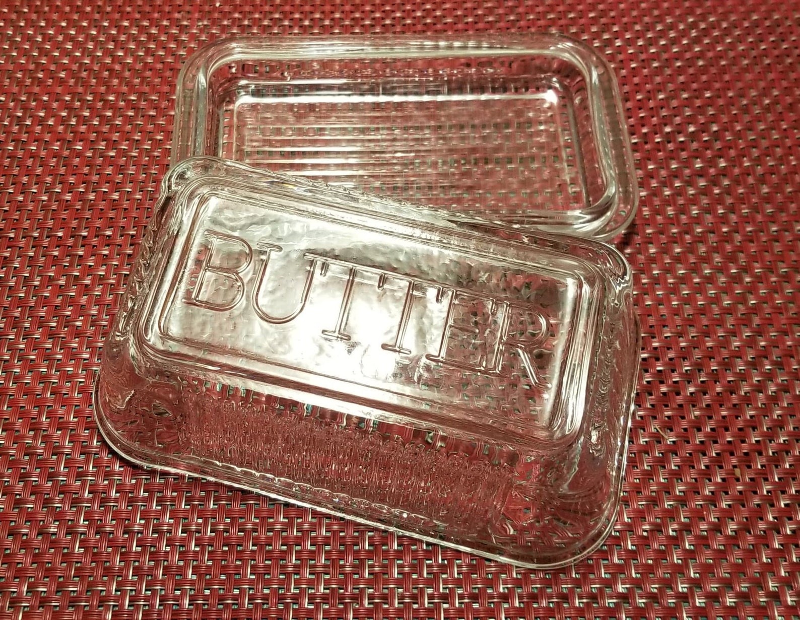 Clear Glass Ribbed Butter Dish With Embossed Word - Etsy