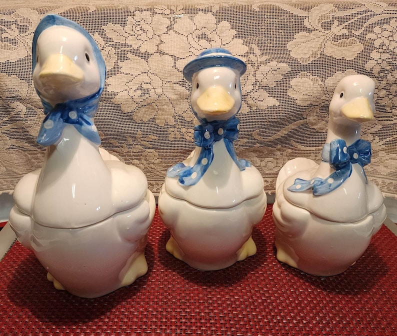 Vintage Ceramic Duck Goose Canisters-storage Jars Set of - Etsy