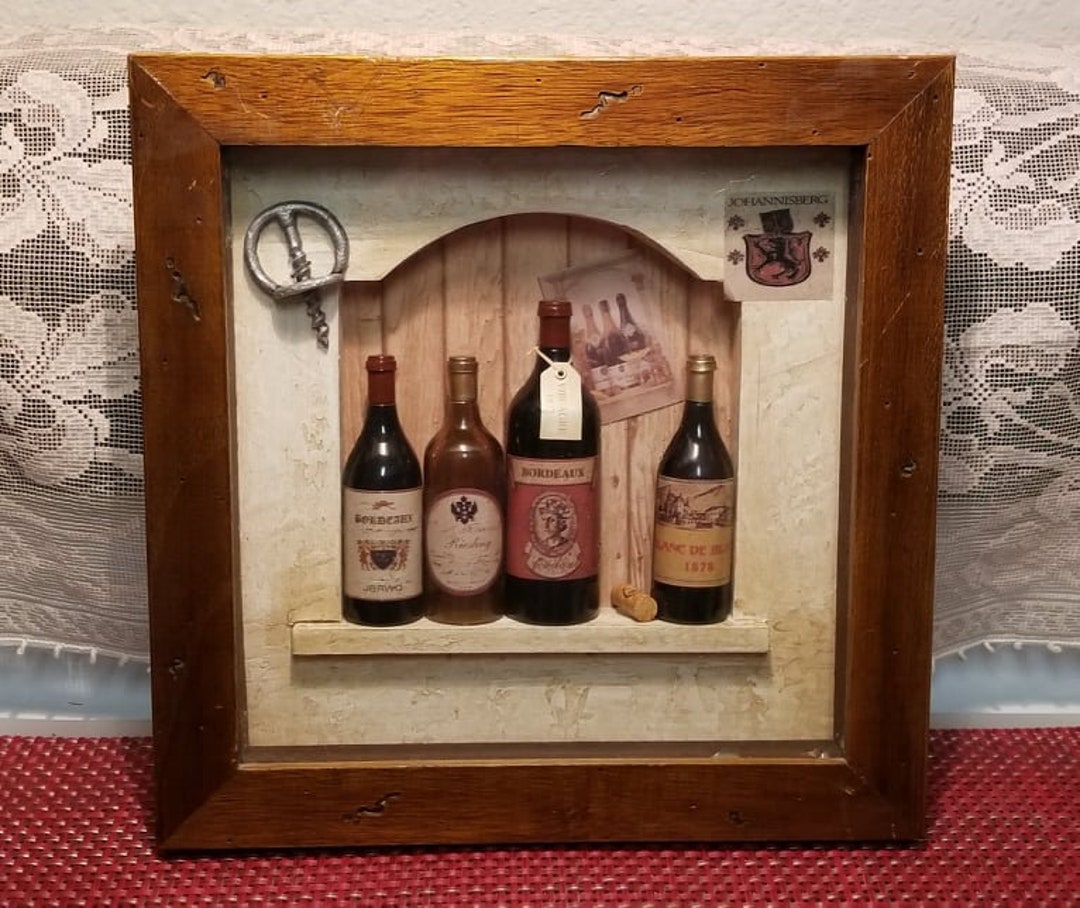 Wooden Shadow Box With Bottles Wall Hanging - Etsy