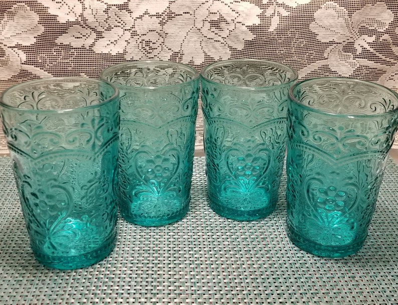 Turquoise Glass Iced Tea Tumblers Four - Etsy