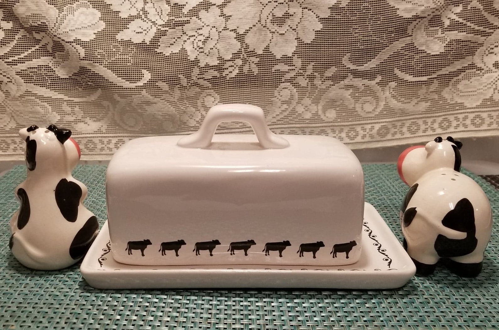 White Ceramic Farmhouse Butter Dish & Cow Shaped Salt and - Etsy