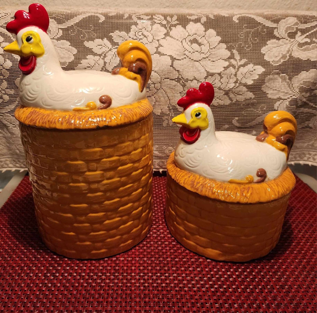 Ceramic Canisters With Nesting Chicken Lids (2) - Etsy