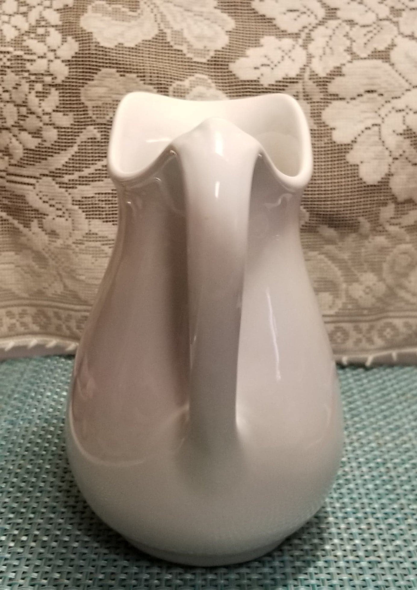 Vintage White Ceramic Pitcher - Etsy