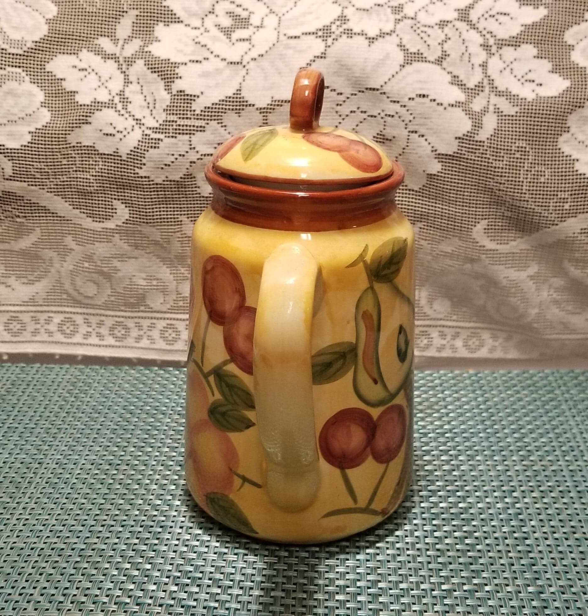 Ceramic Mustard Coffee Pot With Fruit Motif | Etsy