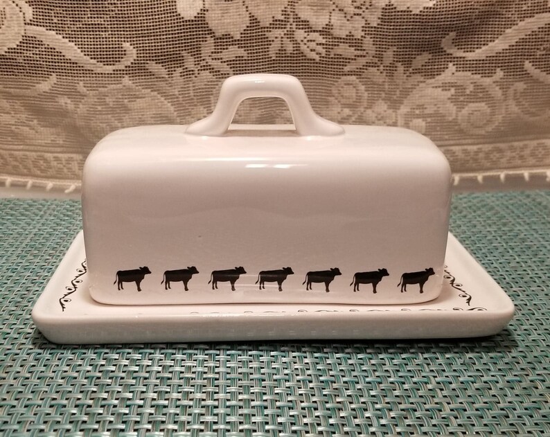 White Ceramic Farmhouse Butter Dish & Cow Shaped Salt and | Etsy