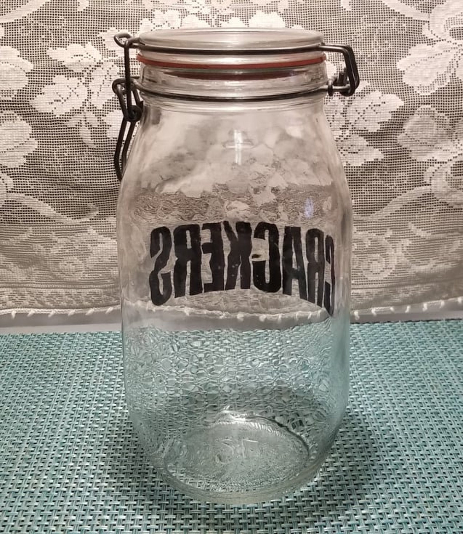 Glass Crackers Jar / Canister With Wire Clasp Metal Lid 2L / - Etsy