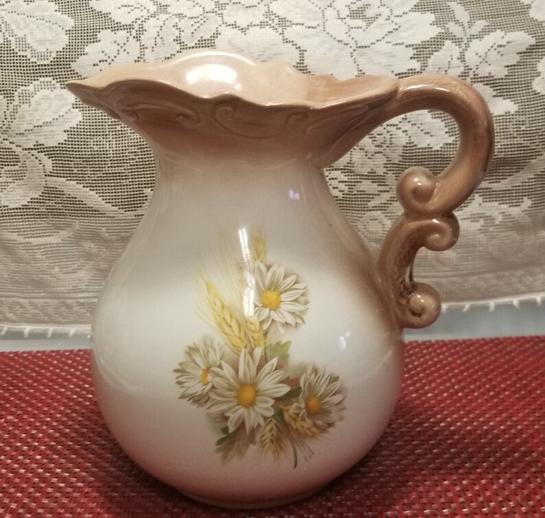 Vintage Ceramic Pitcher With Sunflower and Wheat Design - Etsy