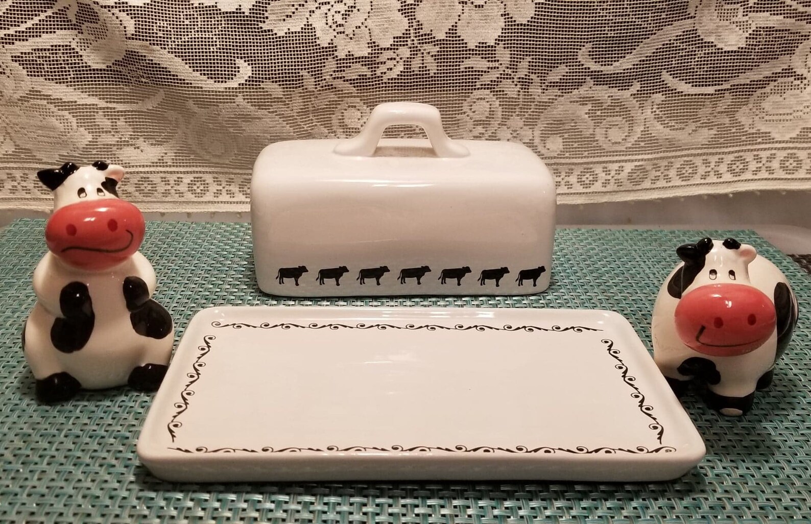 White Ceramic Farmhouse Butter Dish & Cow Shaped Salt and - Etsy
