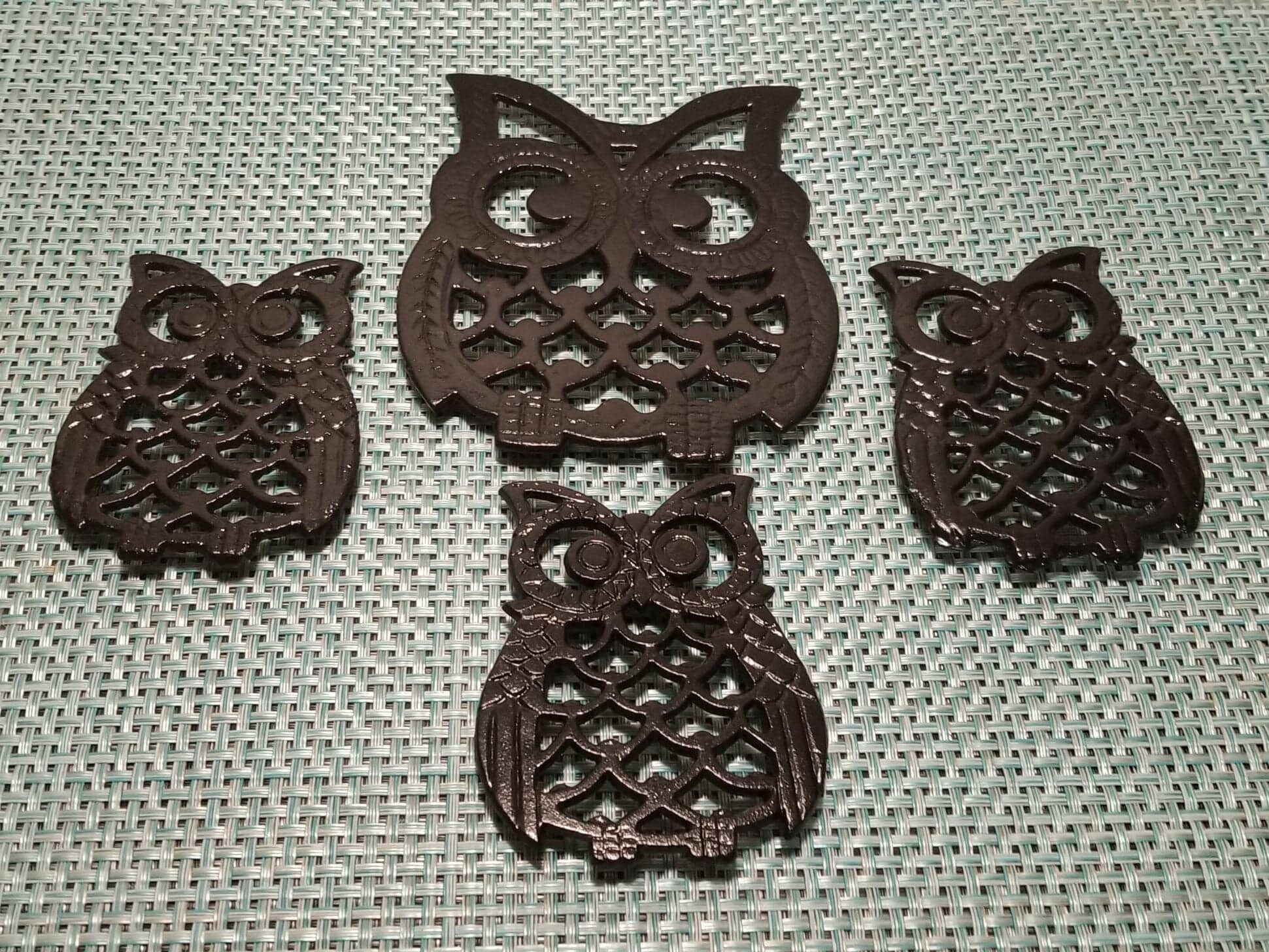 Vintage Cast Iron Owl Shaped Trivets Set of Four | Etsy